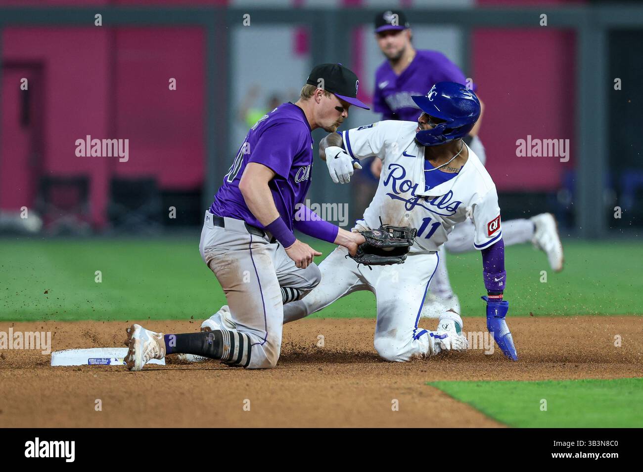 Kansas City, MO, USA. 22nd Apr, 2025. Kansas City Royals third baseman ...