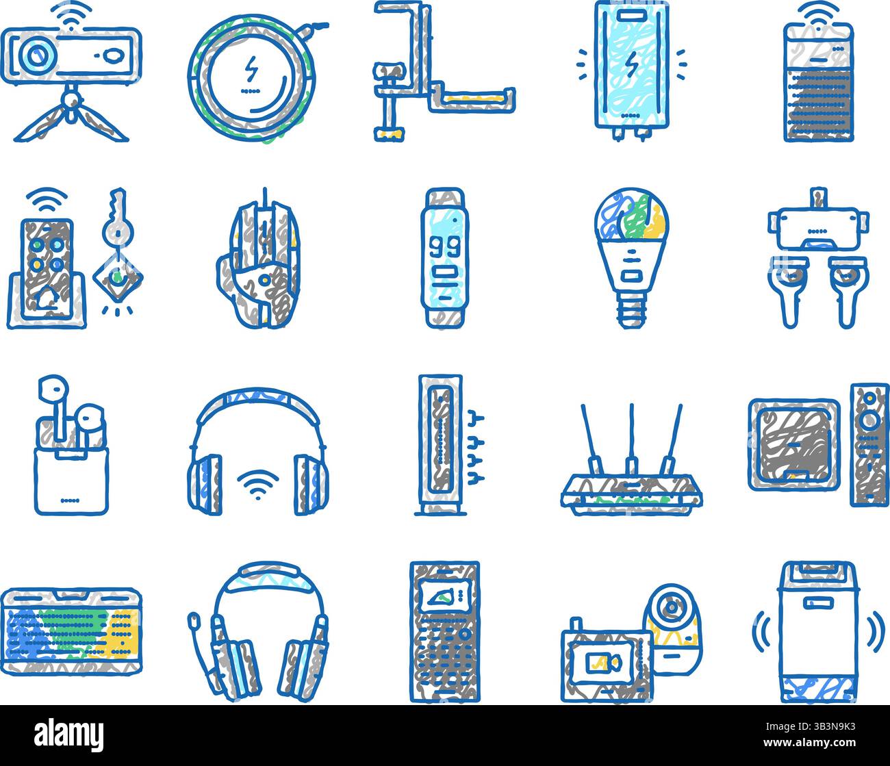 Electronics Digital Technology Icons hand drawn Stock Vector Image ...
