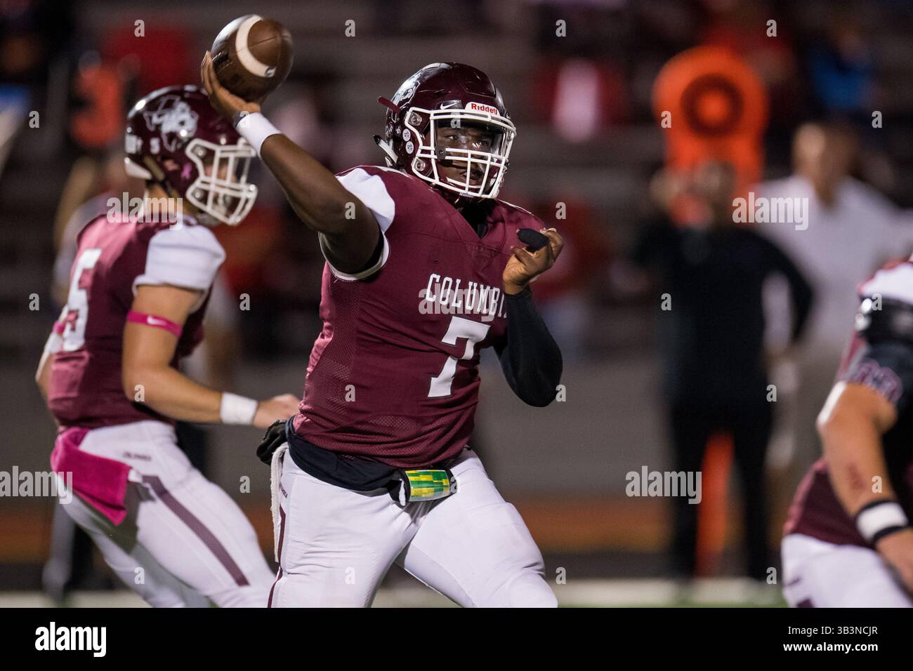 West Columbia, TX, USA. 26th Oct, 2018. Columbia Roughnecks quarterback ...