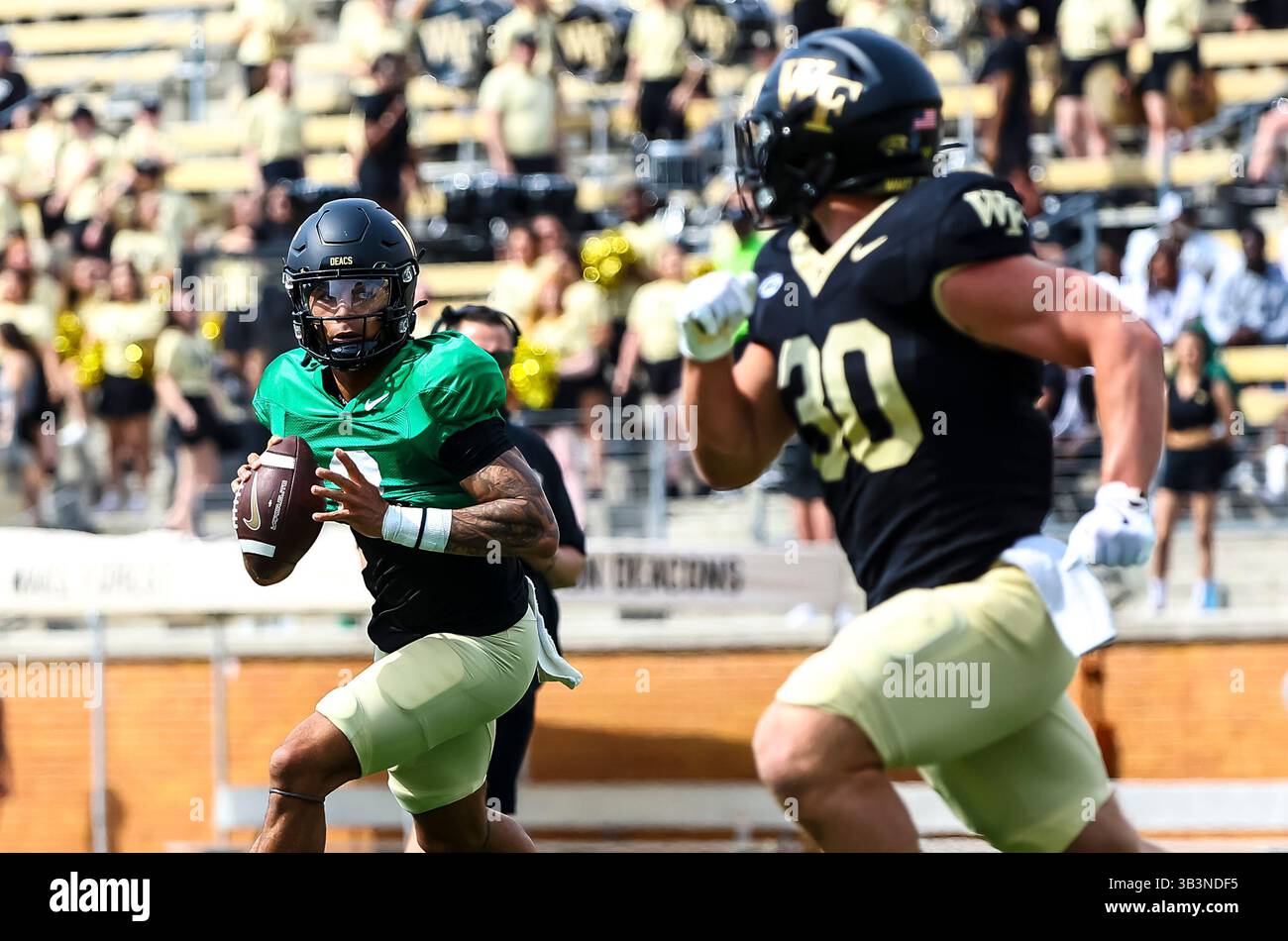 April 19, 2025: Wake Forest senior Robby Ashford (2) looks for open ...