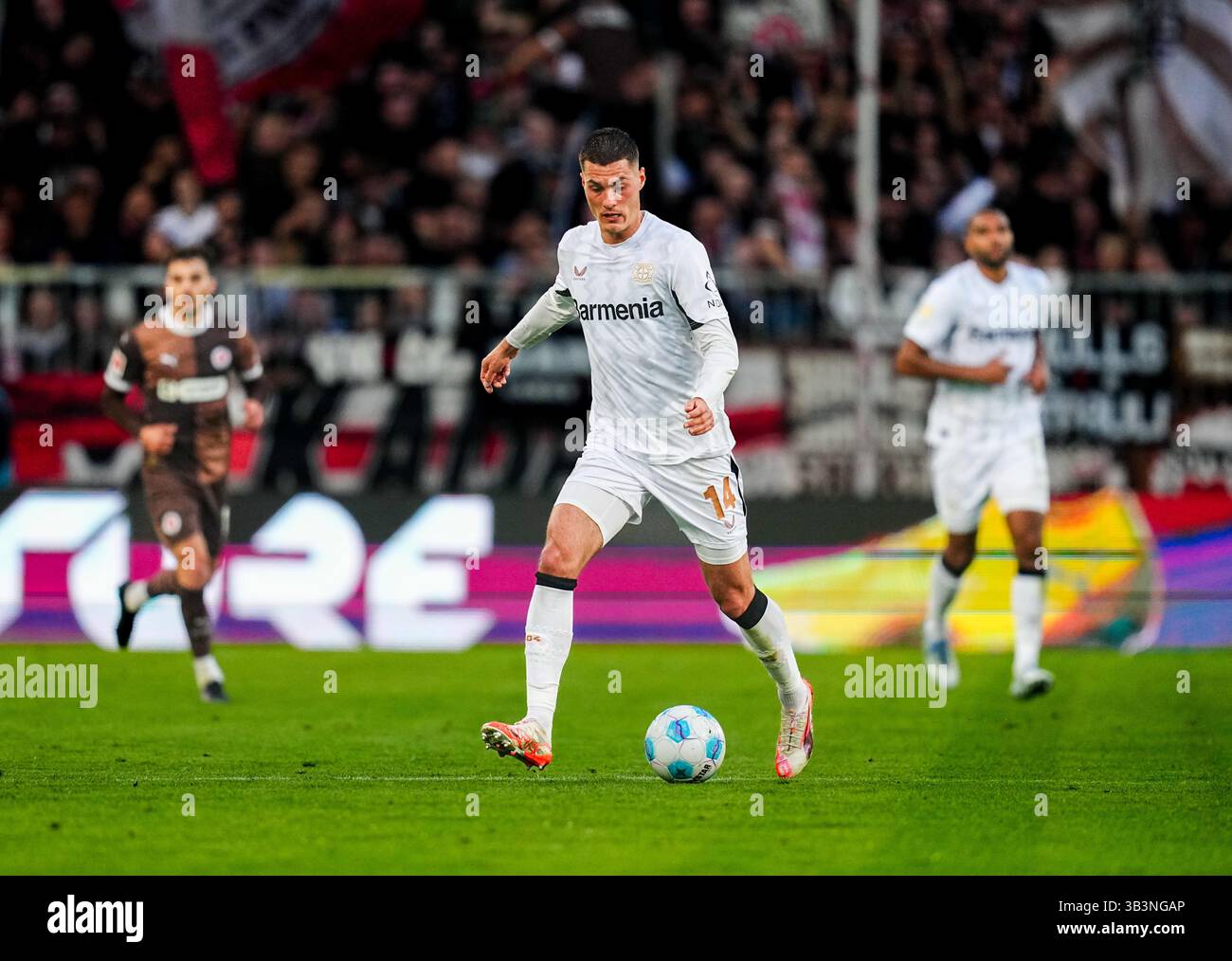 Millerntor, Hamburg, Germany. 20th Apr, 2025. Patrik Schick of Bayer 04 ...