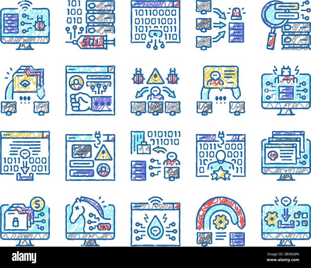 Cyber Crime Internet Business Icons hand drawn Stock Vector Image & Art ...