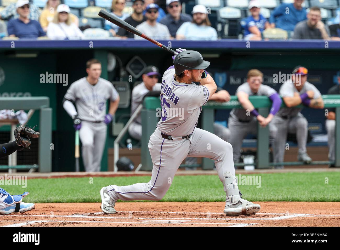 Kansas City, MO, USA. 24th Apr, 2025. Colorado Rockies catcher Hunter ...