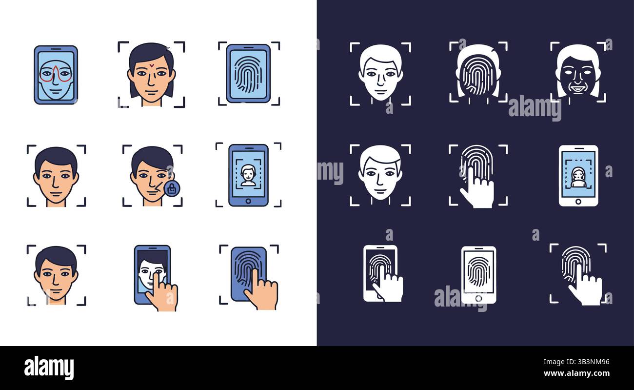 Biometric Authentication Icons Fingerprint Face Recognition Retina