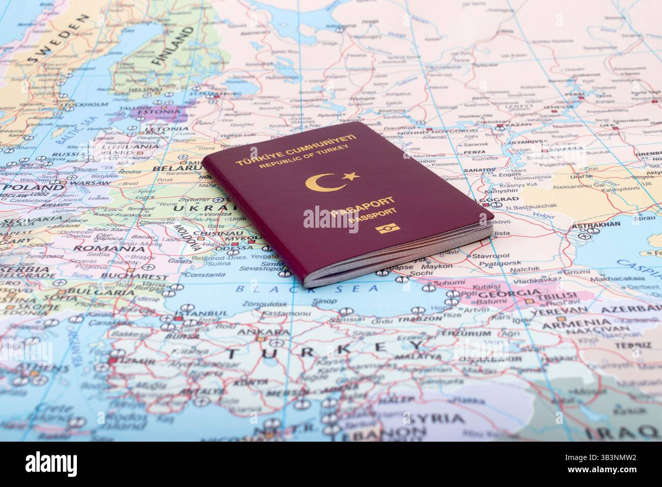 Turkish citizen public passport on the map of Europe Stock Photo - Alamy