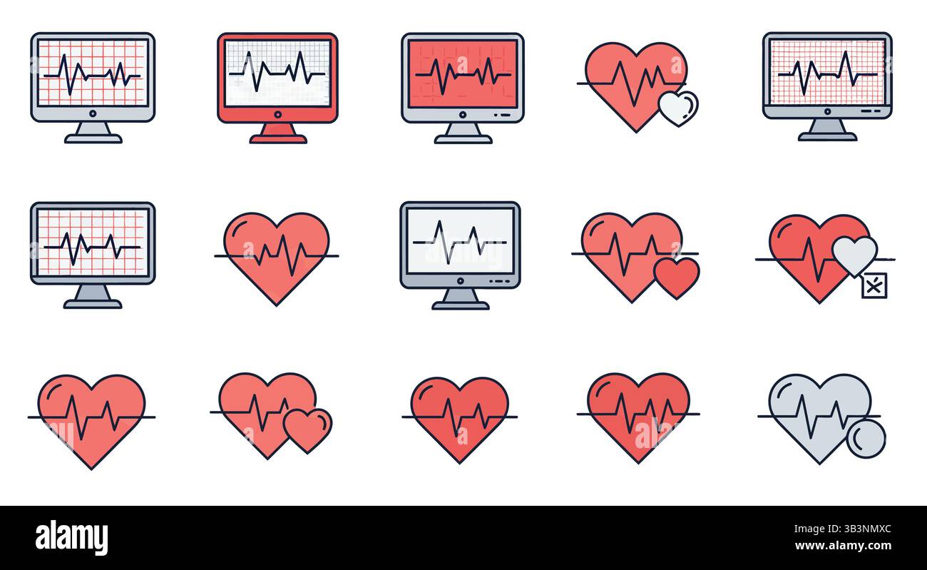 Heart Rate Monitoring Icons – Pulse, ECG, Cardio, Health, Vital Signs ...