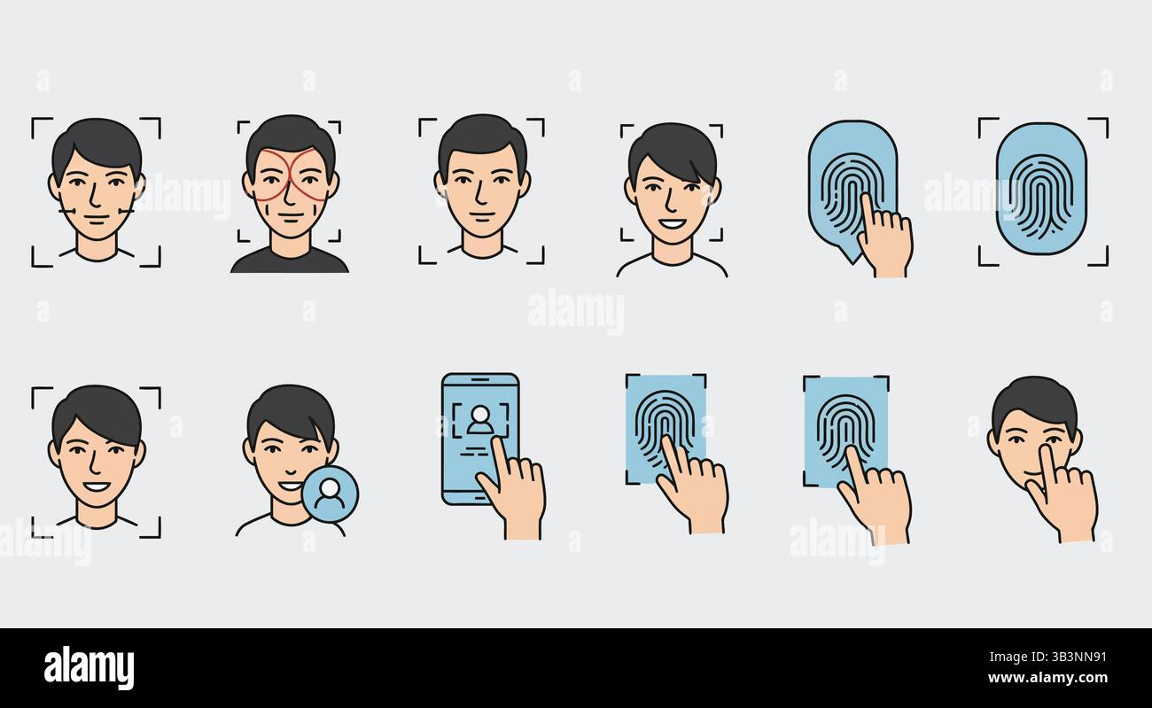 Biometric Authentication Icons Fingerprint Face Recognition Retina Scan Iris Authentication