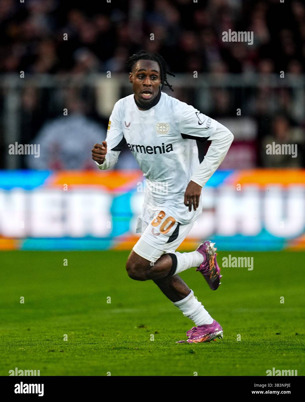 Millerntor, Hamburg, Germany. 20th Apr, 2025. Jeremie Frimpong of Bayer ...