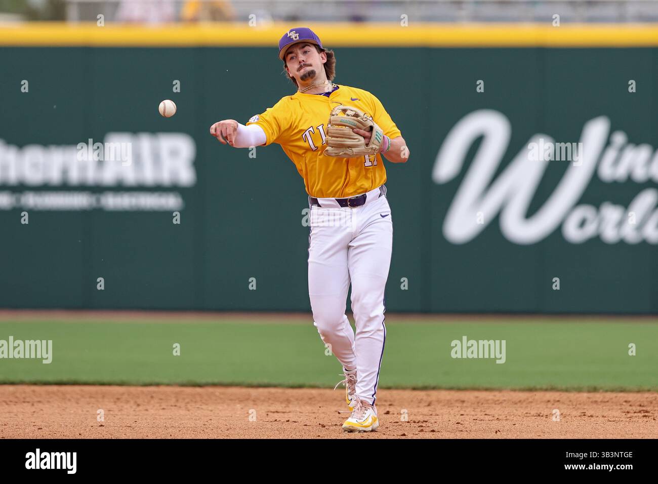 Baton Rouge, LA, USA. 19th Apr, 2025. LSU's Mikey Ryan (17) makes a ...