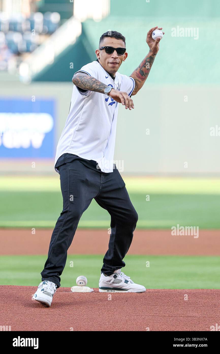 April 22, 2025: UFC fighter Carlos Prates throws out the first pitch ...