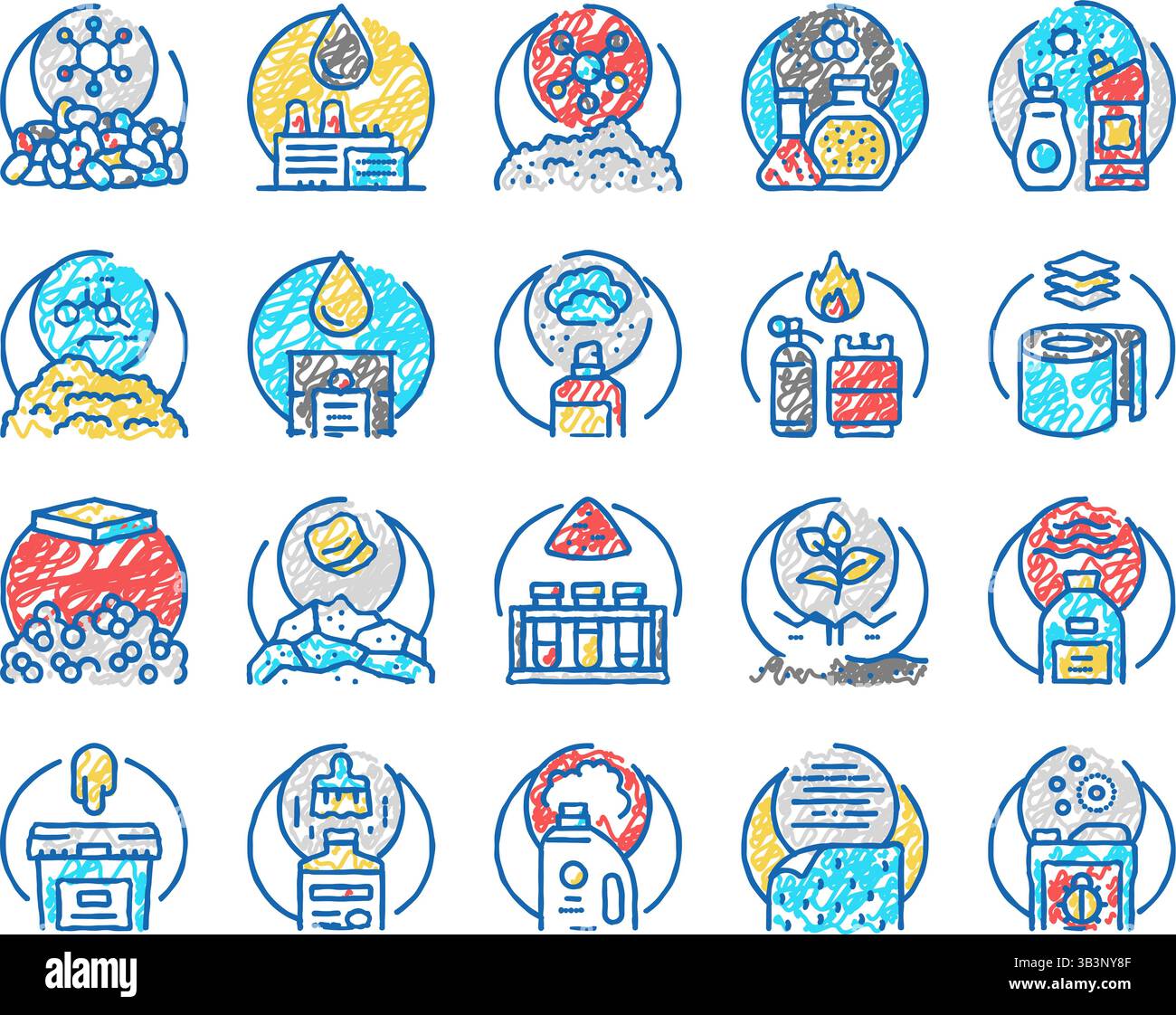 Chemical Industry Production Icons hand drawn Stock Vector Image & Art ...