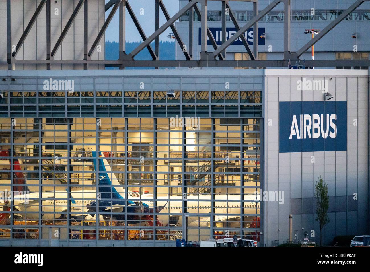 Hamburg, Germany - April 27, 2025: Airbus assembly hall at the Hamburg ...
