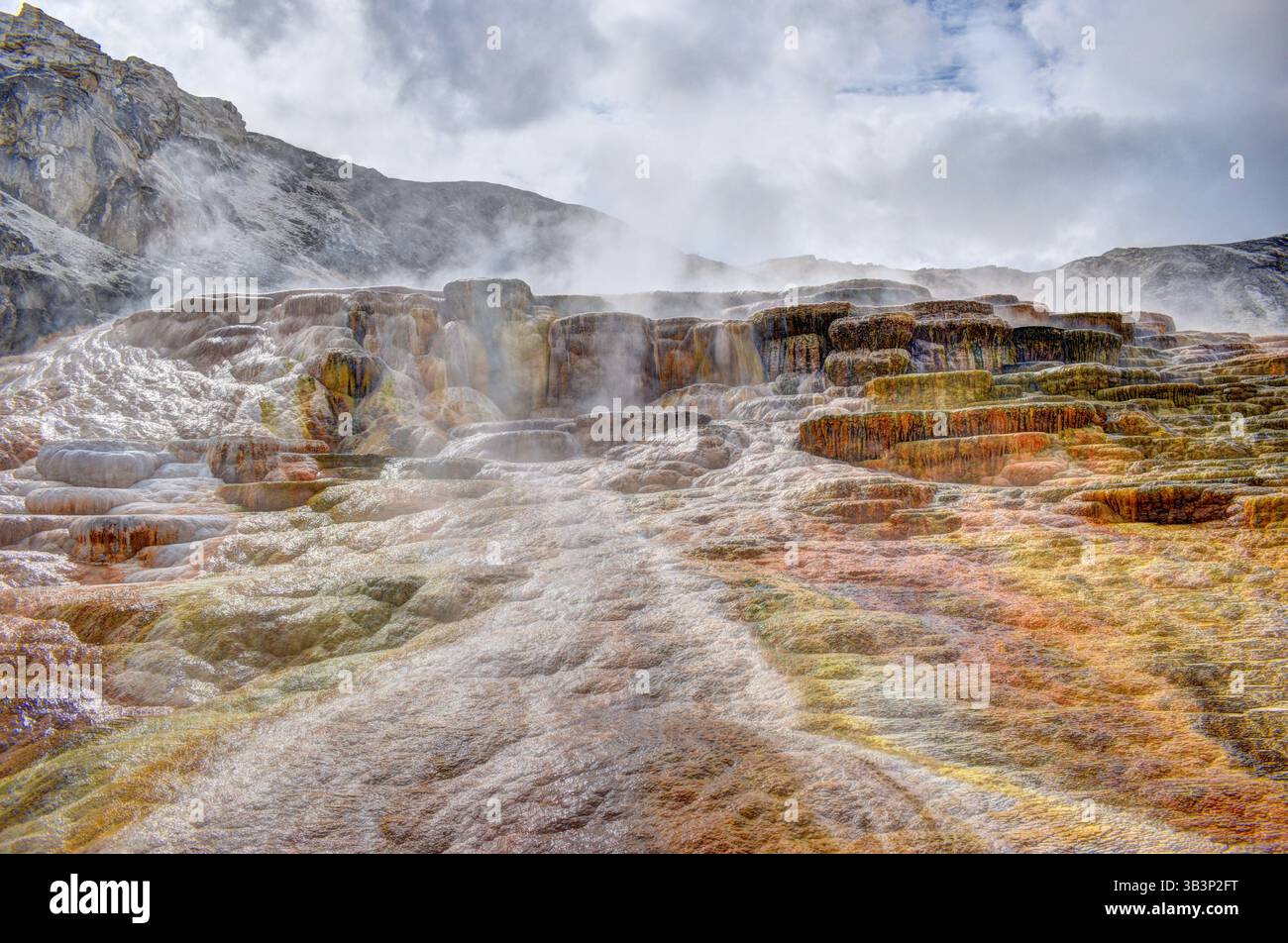 Mammoth Hot Springs Travertine Terraces, Yellowstone National Park, Park County, Wyoming Stock ...