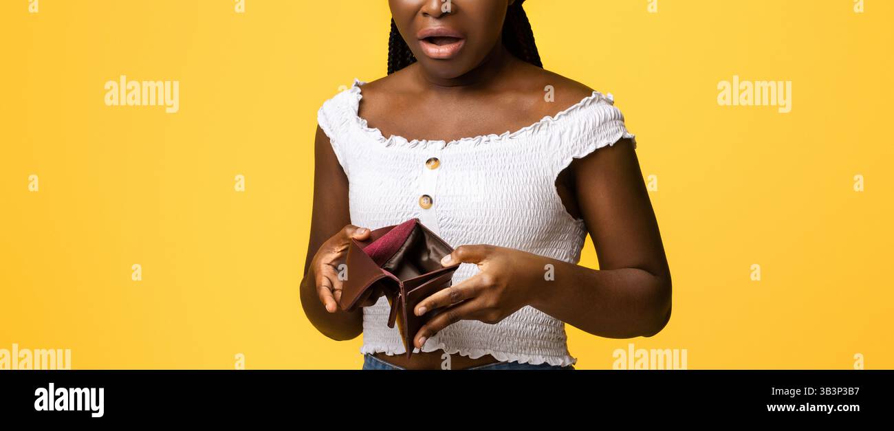 Displeased African American Woman Demonstrating Empty Wallet With No ...