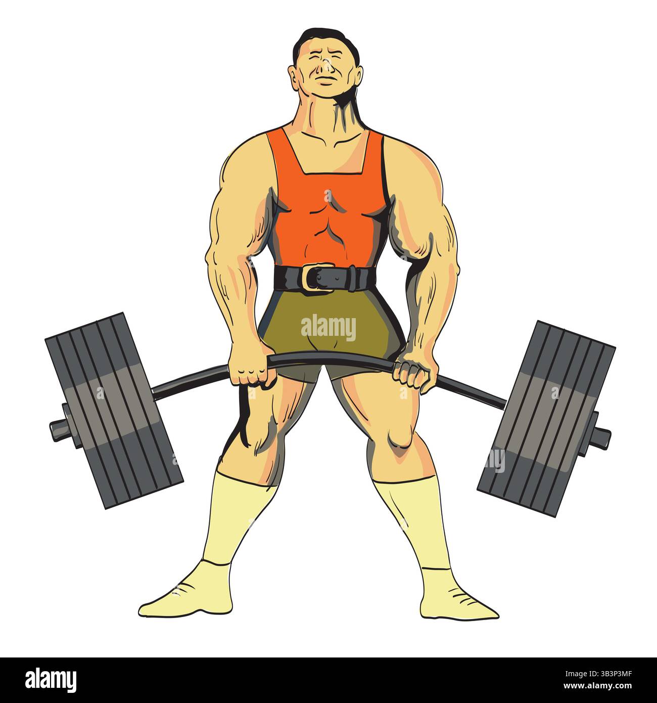 Retro style illustration of a powerlifter performing deadlift with ...