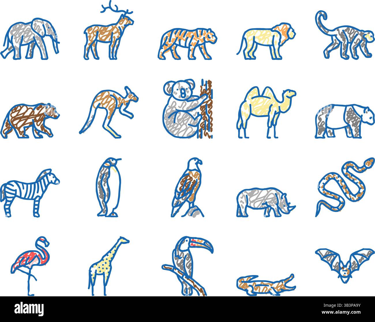 Zoo Animals, Birds And Snakes Icons hand drawn Stock Vector Image & Art ...