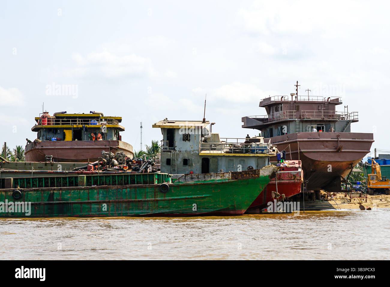 Old ship dismantling site in the Mekong River Delta, Vietnam, ship ...
