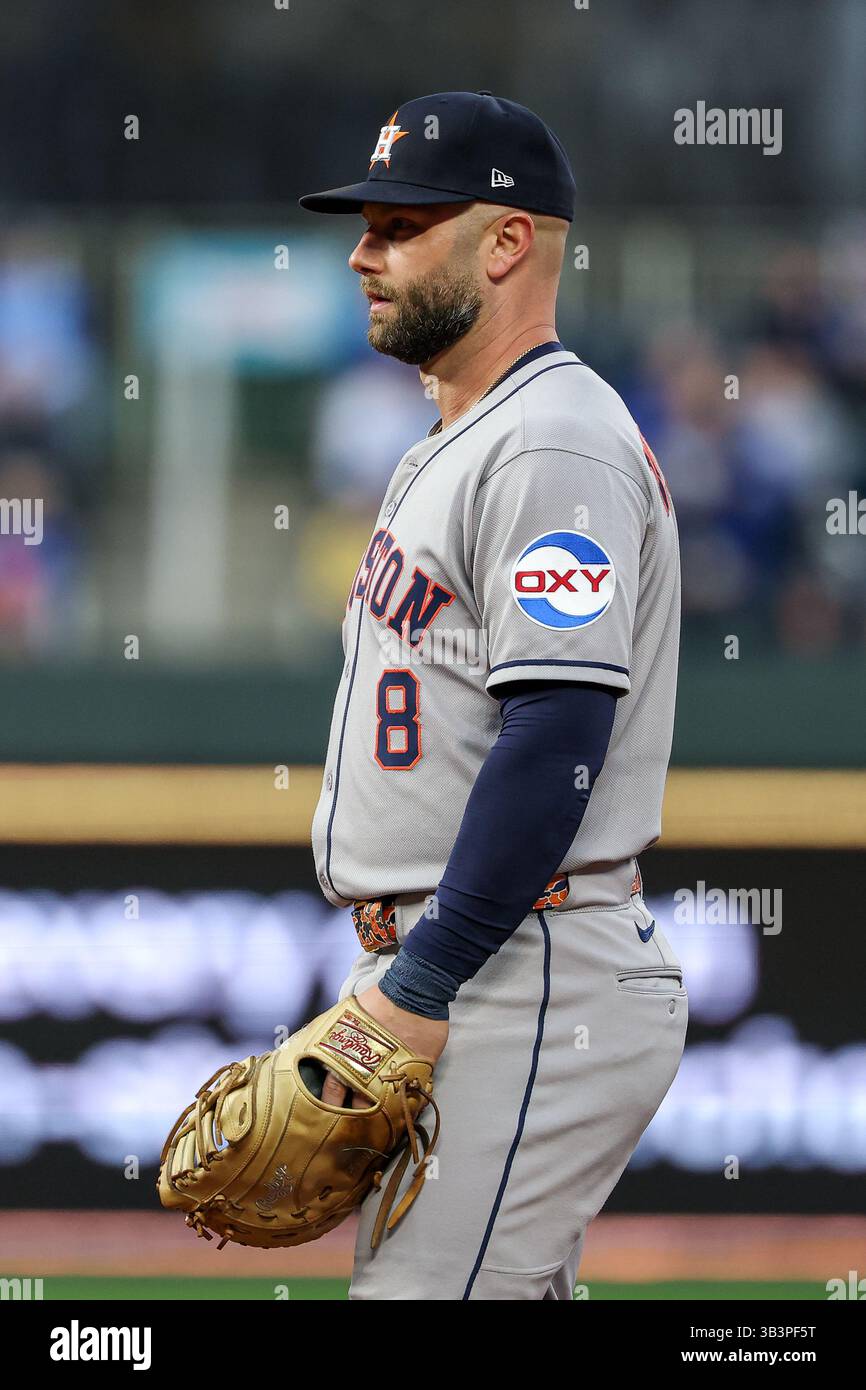 Kansas City, MO, USA. 25th Apr, 2025. Houston Astros first baseman ...