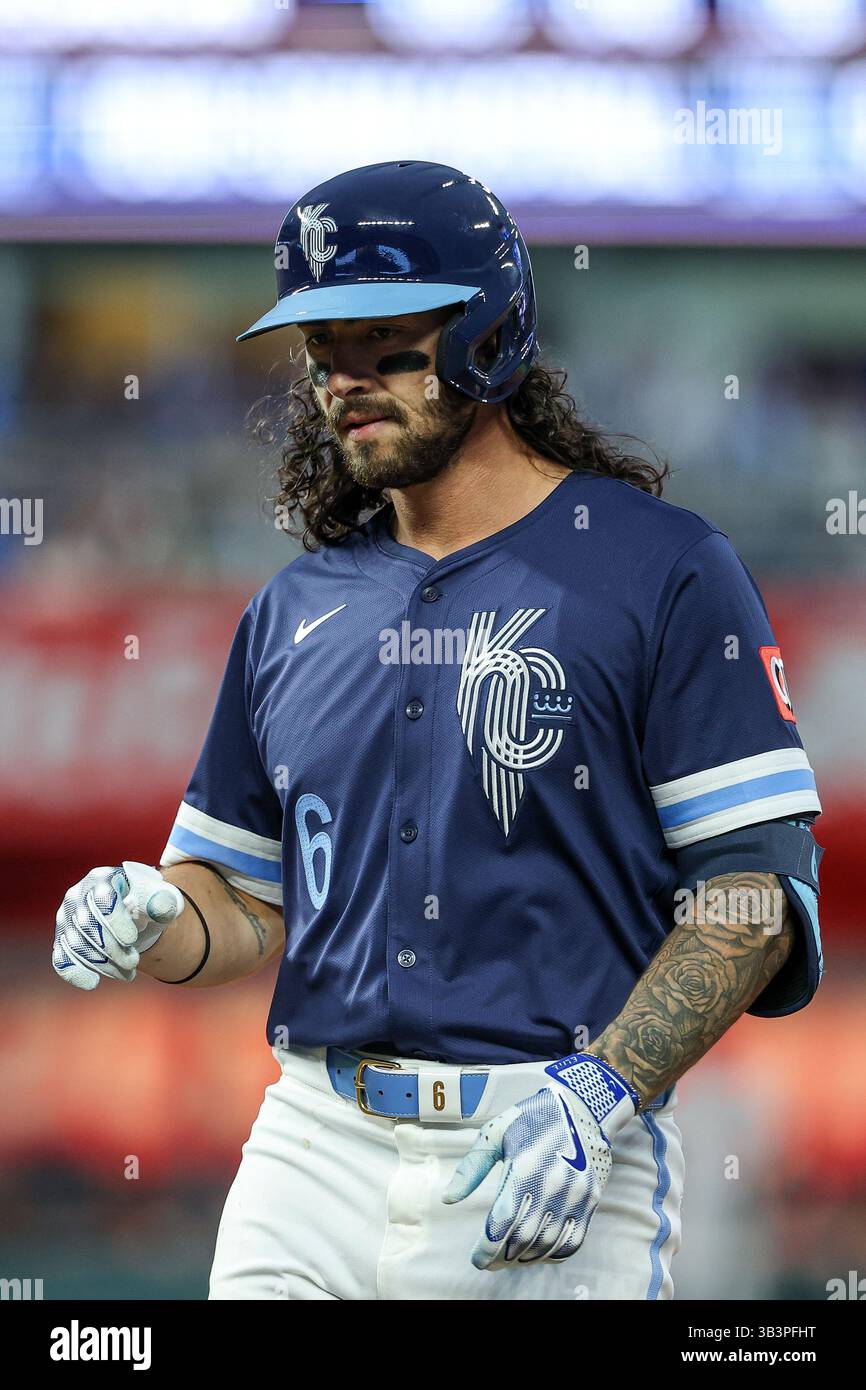 Kansas City, MO, USA. 25th Apr, 2025. Kansas City Royals third baseman ...
