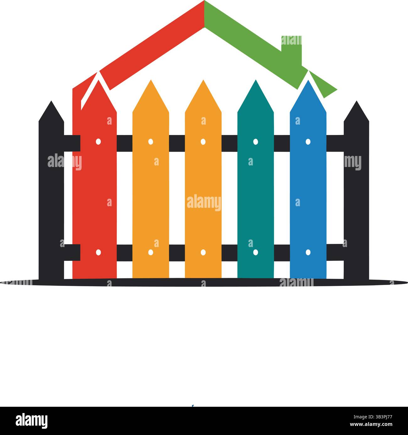 Colorful Picket Fence with House-Shaped Roof Illustration Stock Vector ...