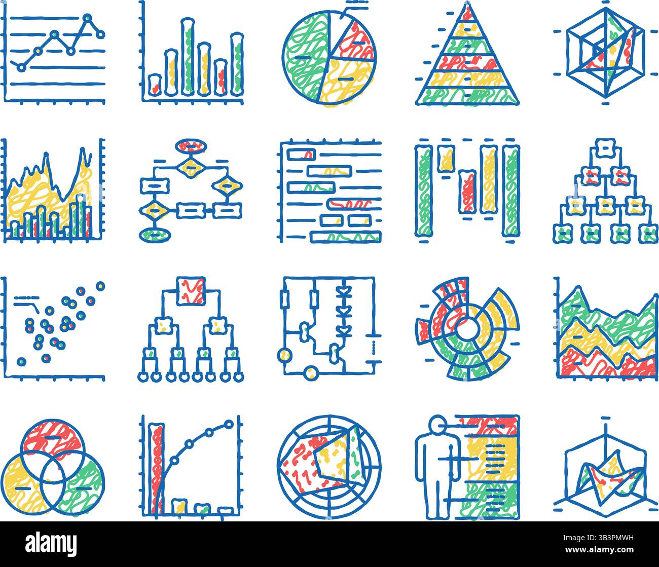 Graph For Analyzing And Research Icons hand drawn Stock Vector Image ...