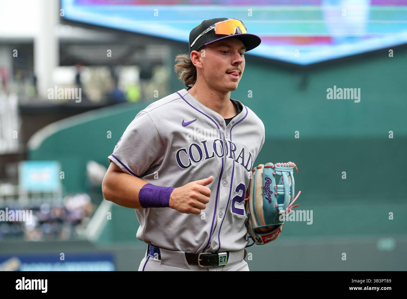 Kansas City, MO, USA. 24th Apr, 2025. Colorado Rockies left fielder ...