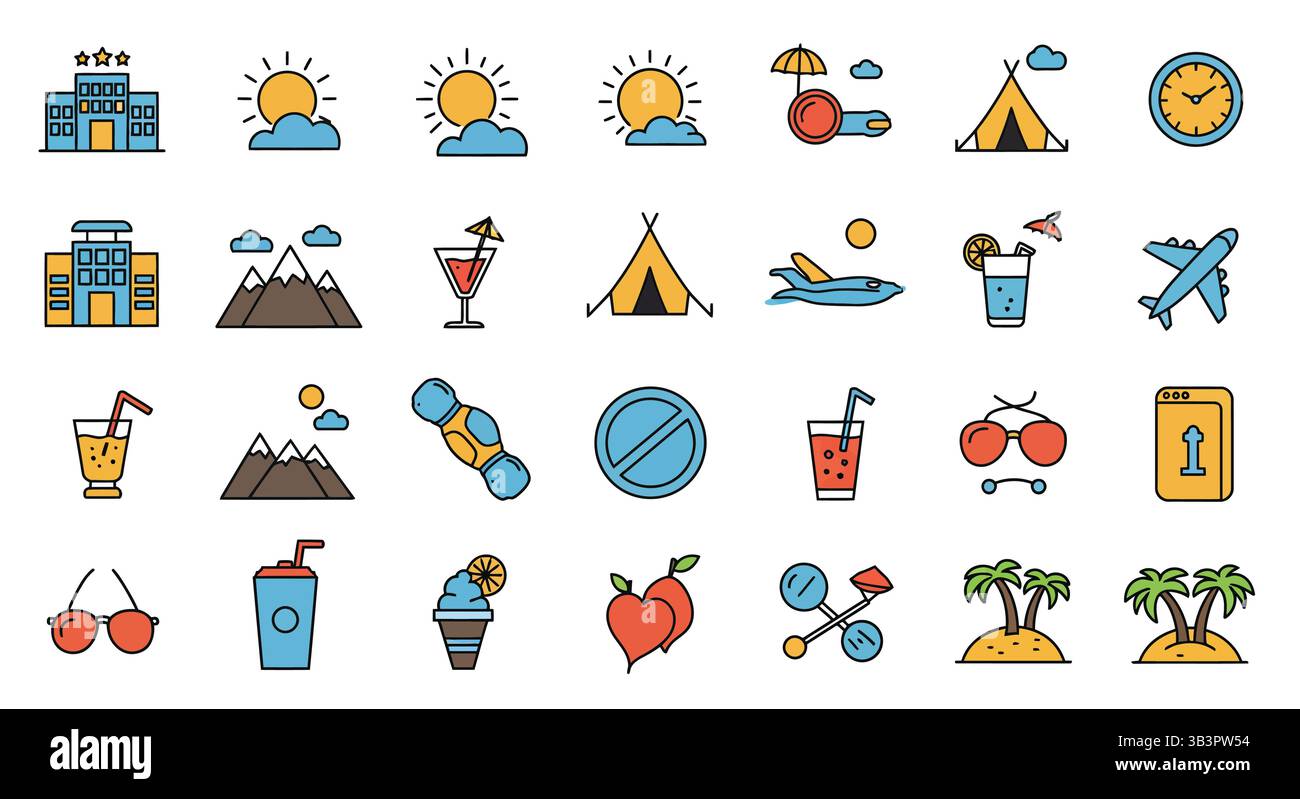 Travel & Vacation Icon Set – Transportation, Destination, Adventure ...
