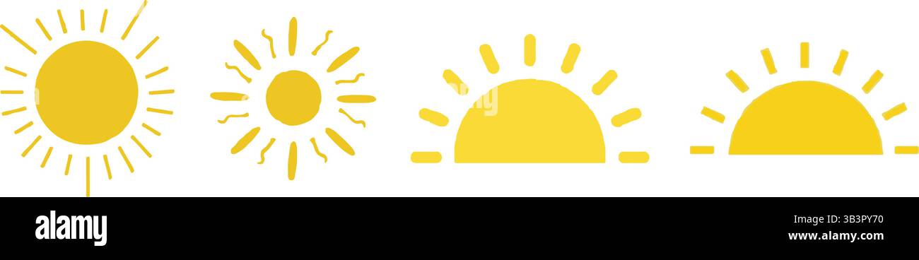 Hand Drawn Yellow Half Sun Doodle Icon – Summer Heat Symbol, Sunset ...