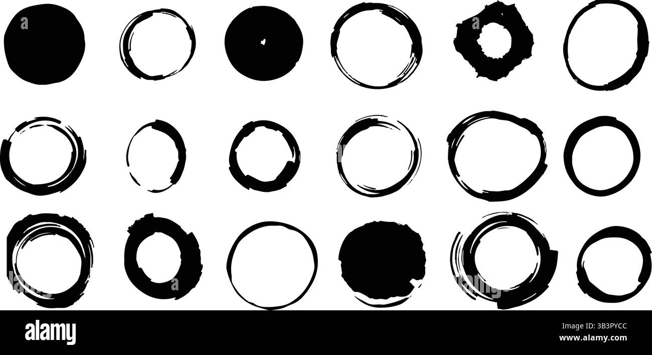 Grunge Brush Circle Set - Hand Drawn Vector Elements & Textures, Drawn ...