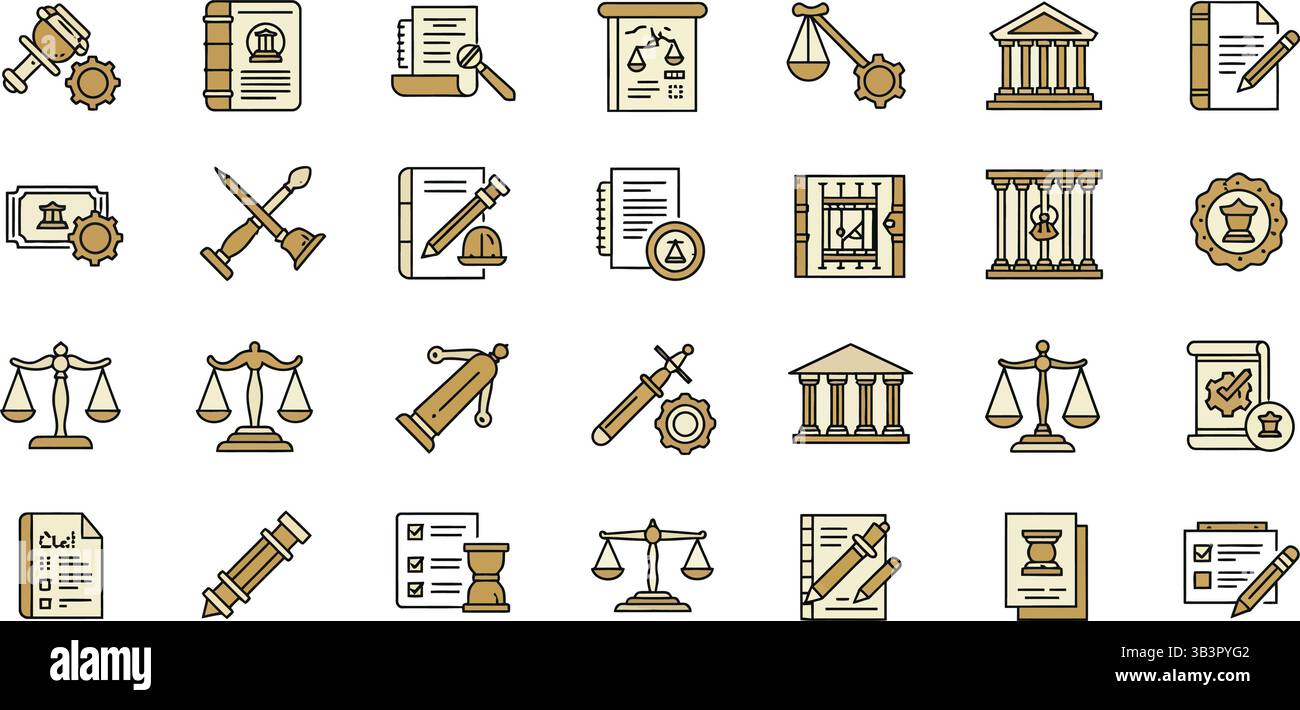 Law & Legal Icons – Justice Symbols Featuring Gavel, Scales, Judge, Courtroom, Legal Document ...