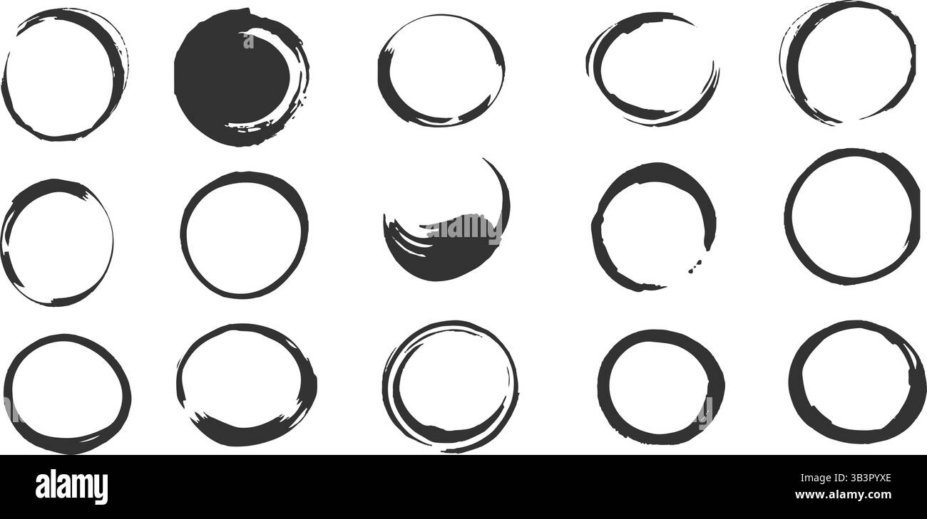 Grunge Brush Circle Set - Hand Drawn Vector Elements & Textures, Drawn ...