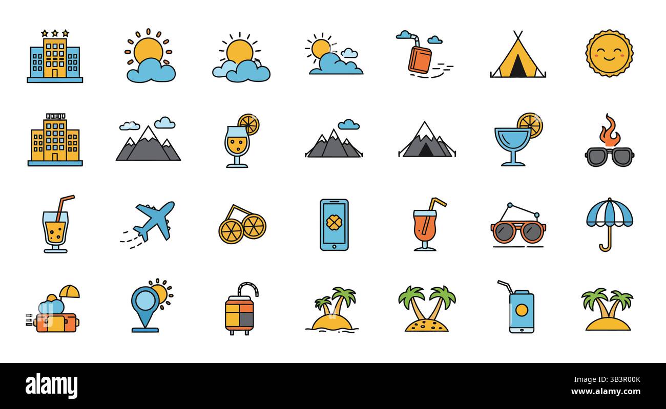 Travel & Vacation Icon Set – Transportation, Destination, Adventure ...