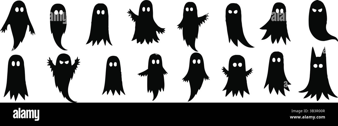 Halloween Ghost Silhouettes Set - Spooky Horror Vector Pack for Scary ...
