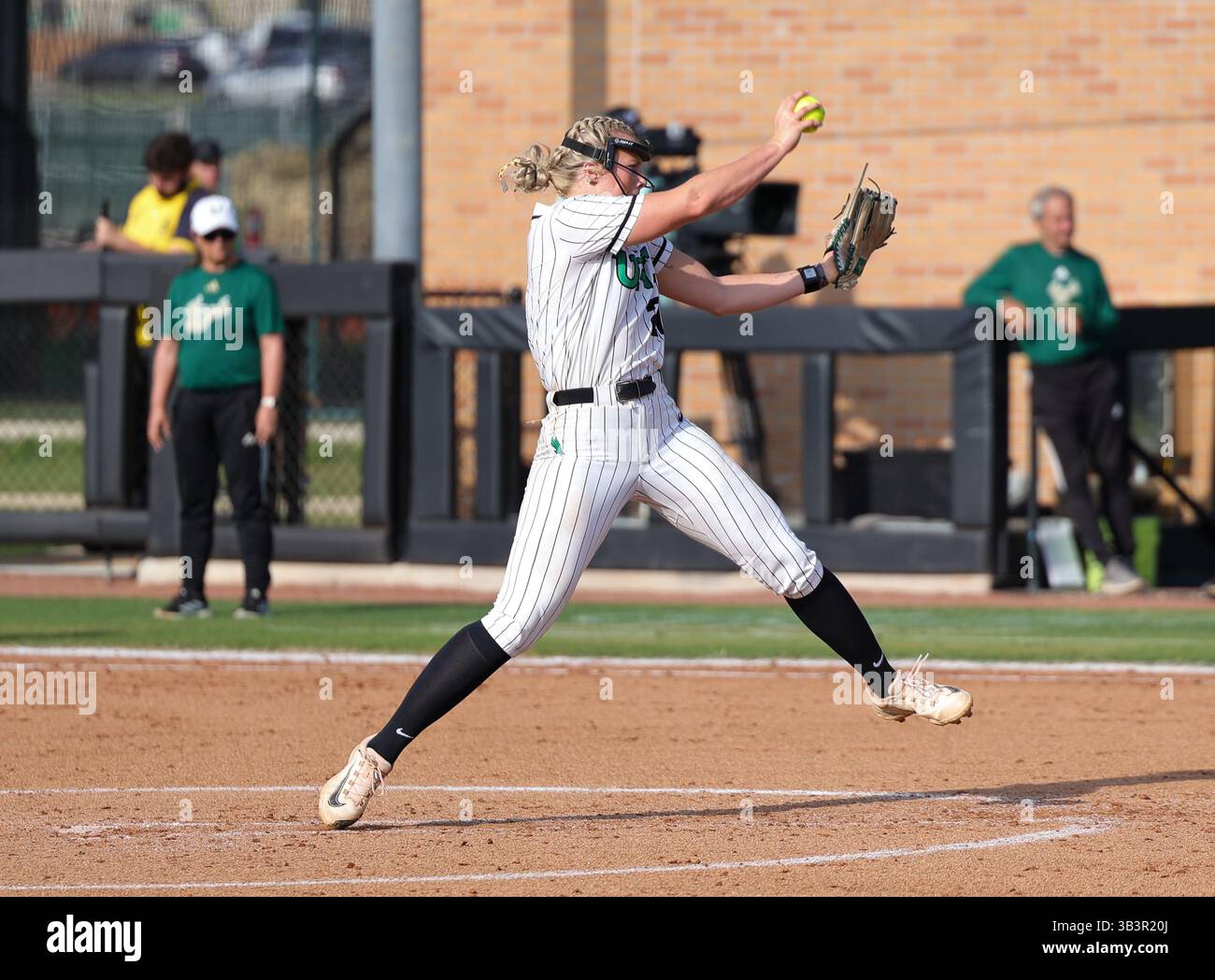 April 25, 2025: University of North Texas Kayleigh Smith (20) pitches ...