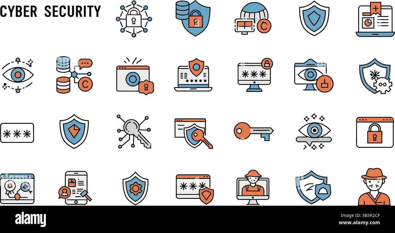 Cybersecurity Icons Collection – Data Protection and Digital Security Symbols for Networks ...