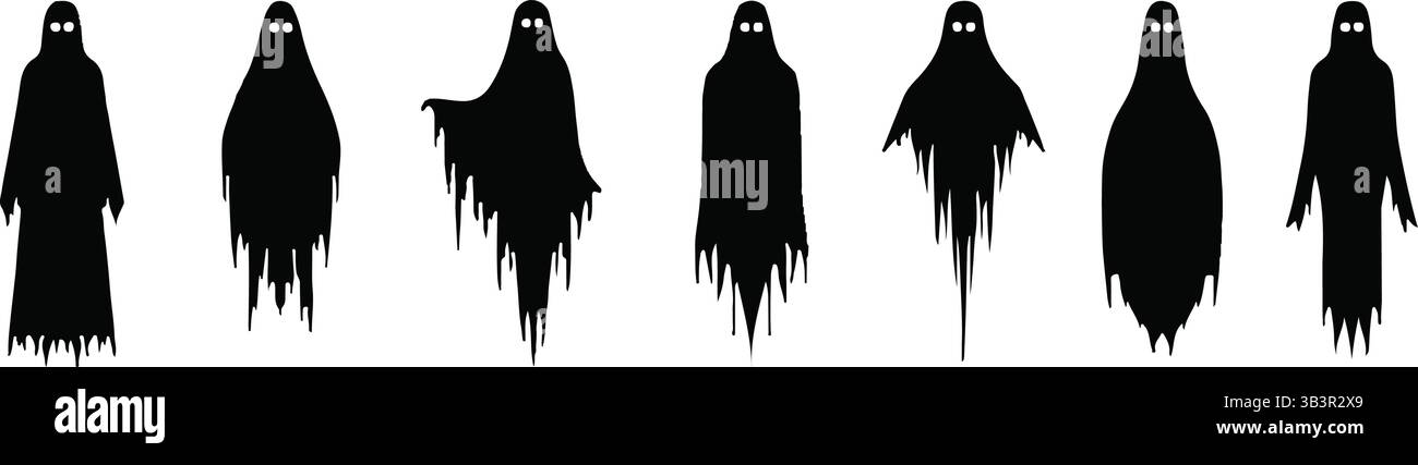 Halloween Ghost Silhouettes Set - Spooky Horror Vector Pack for Scary ...