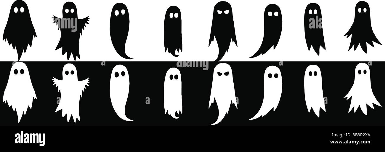 Halloween Ghost Silhouettes Set - Spooky Horror Vector Pack for Scary ...