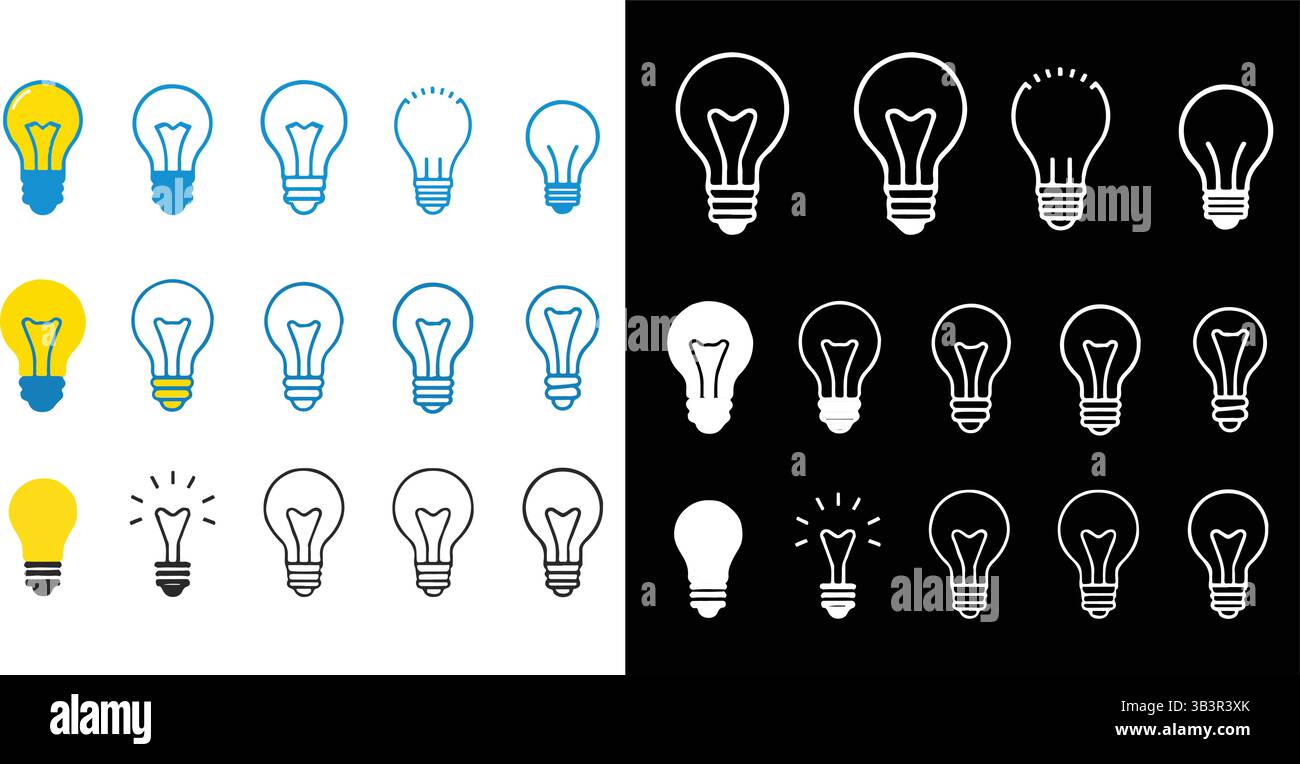 Lamp & Light Bulb Icons Set - Idea Symbol Vector Collection Isolated on ...