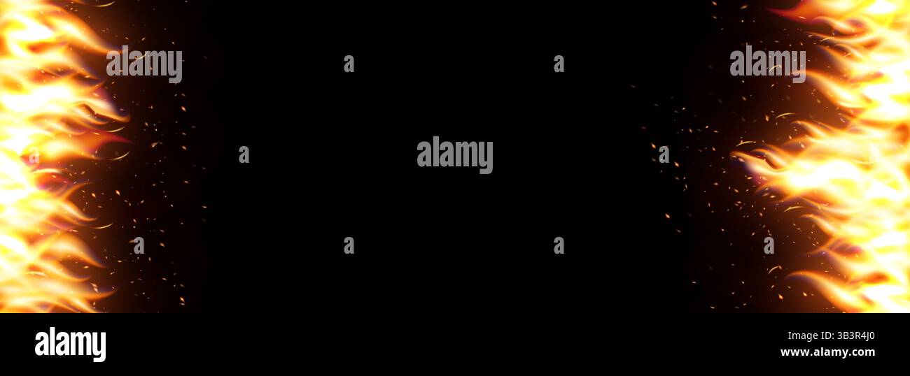 Burning flame border with glowing fire on both sides. Hot dramatic ...