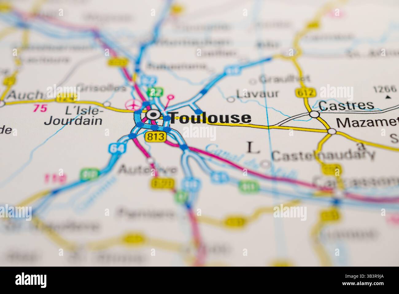 Toulouse region on a vintage French road map Stock Photo - Alamy