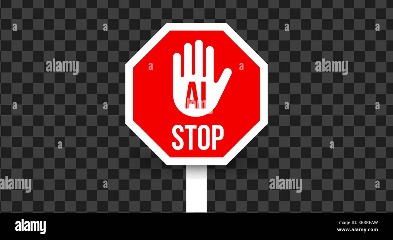 AI Stop Sign With Hand Icon In Red Octagon Shape On Transparent ...