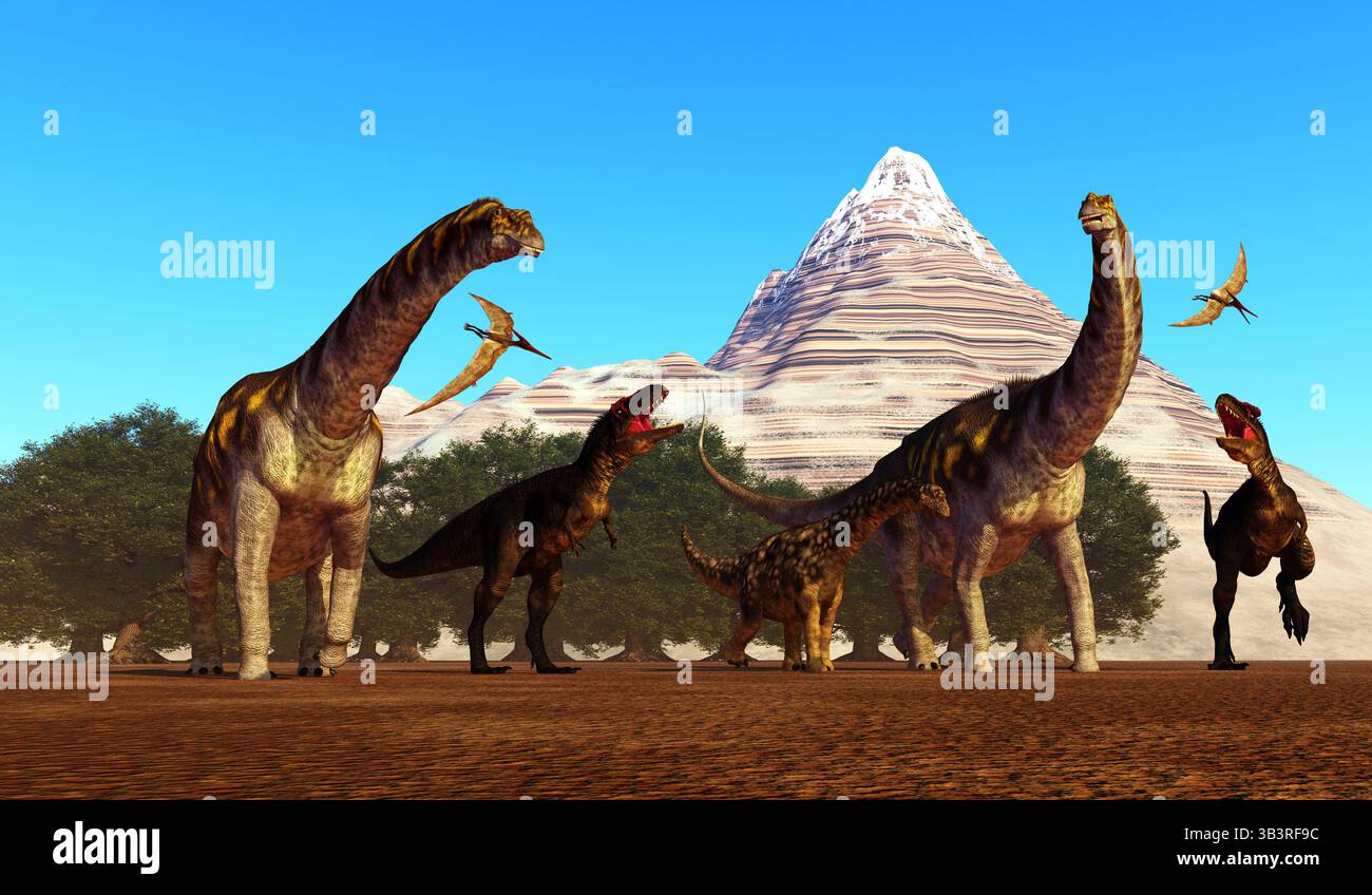 Two Tyrannotitan theropod dinosaurs attack Argentinosaurus sauropods ...