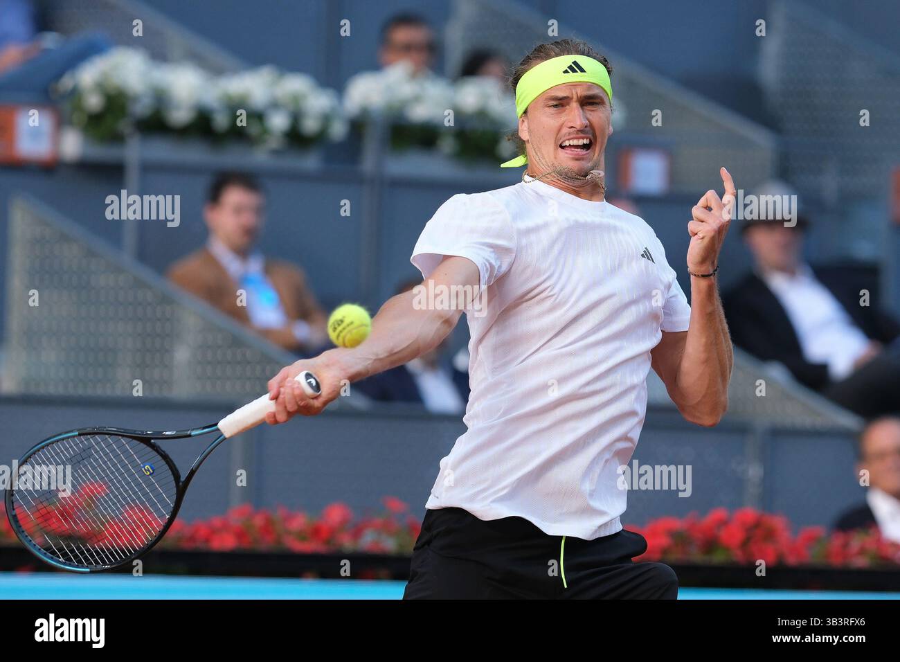 Alexander Zverev of Germany in action the Mutua Madrid Open at La Caja ...