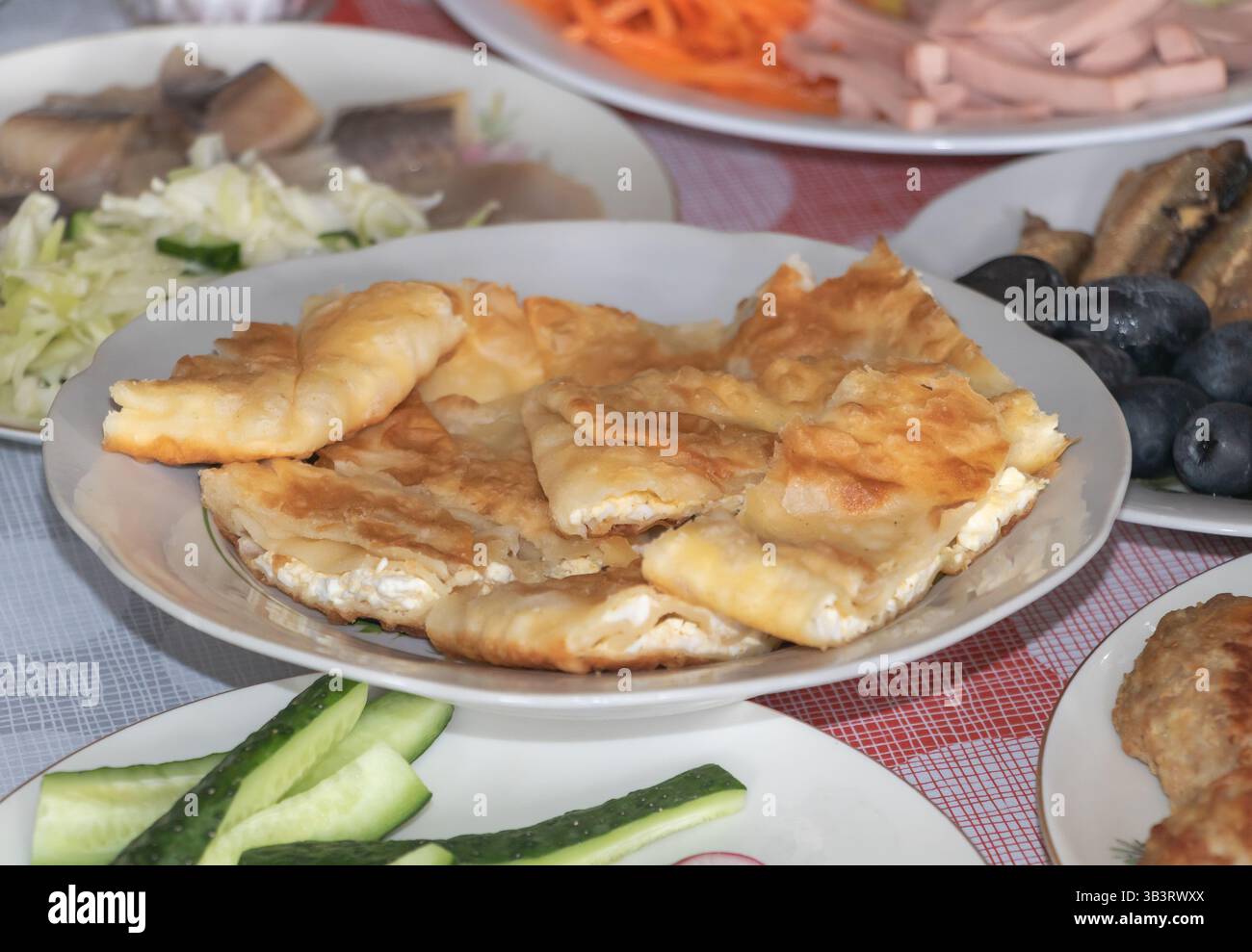 Homemade Fried Cheese Pastries Served with Traditional Side Dishes ...