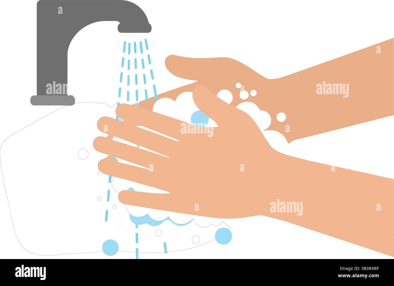 Handwashing Hygiene Illustration – Clean Hands Under Running Water ...