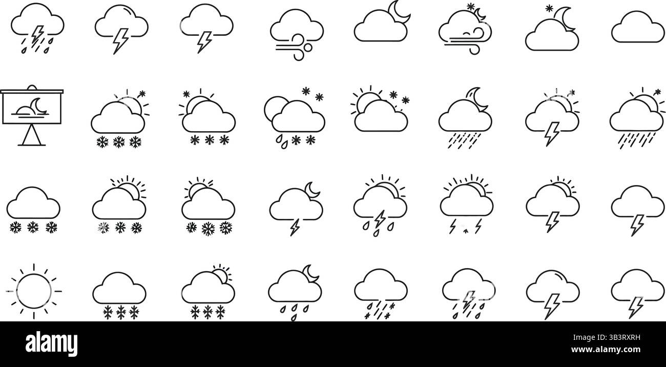 Weather Icons Set – Minimalist Meteorology Symbol Collection Featuring ...