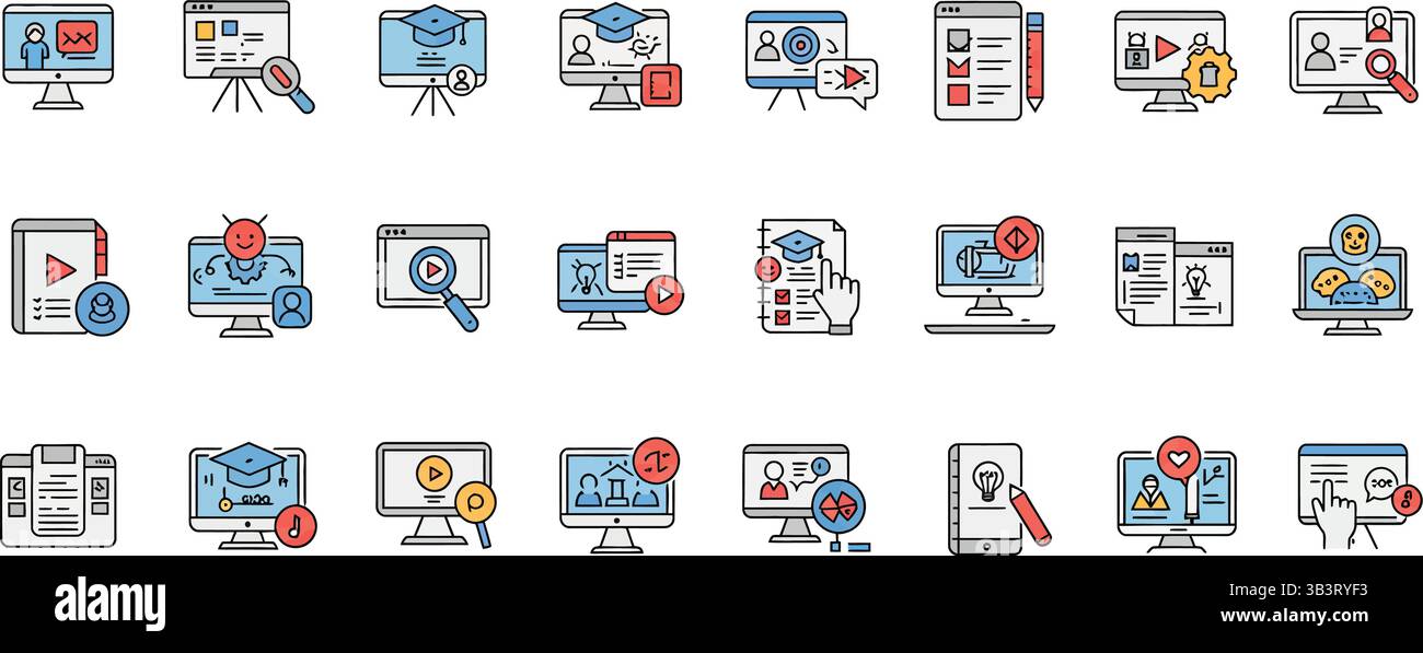 E-Learning Icon Set – Minimalist Digital Education Symbols for Online ...