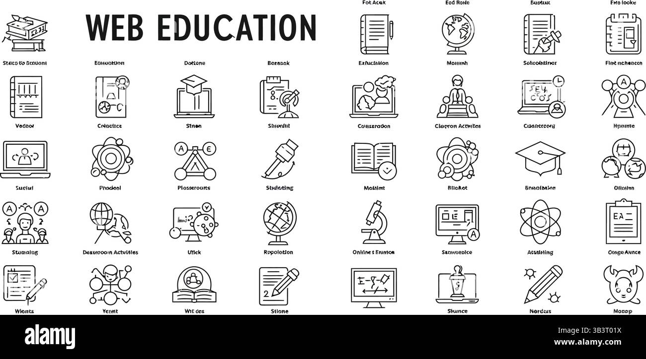 E-Learning Icon Set – Minimalist Digital Education Symbols for Online ...