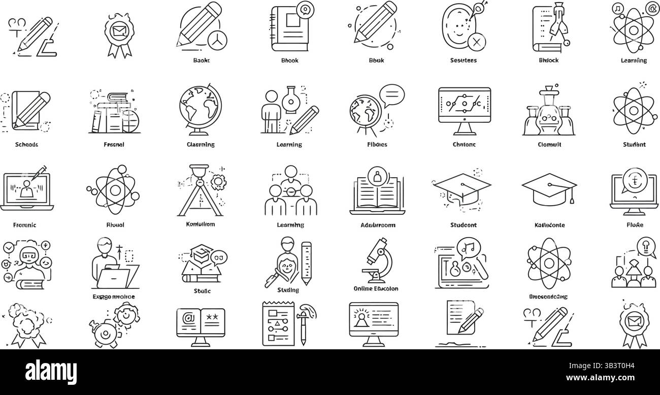 E-Learning Icon Set – Minimalist Digital Education Symbols for Online ...