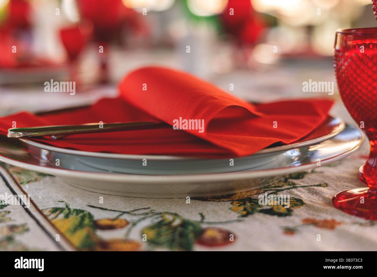 Banquet table in red style Stock Photo - Alamy